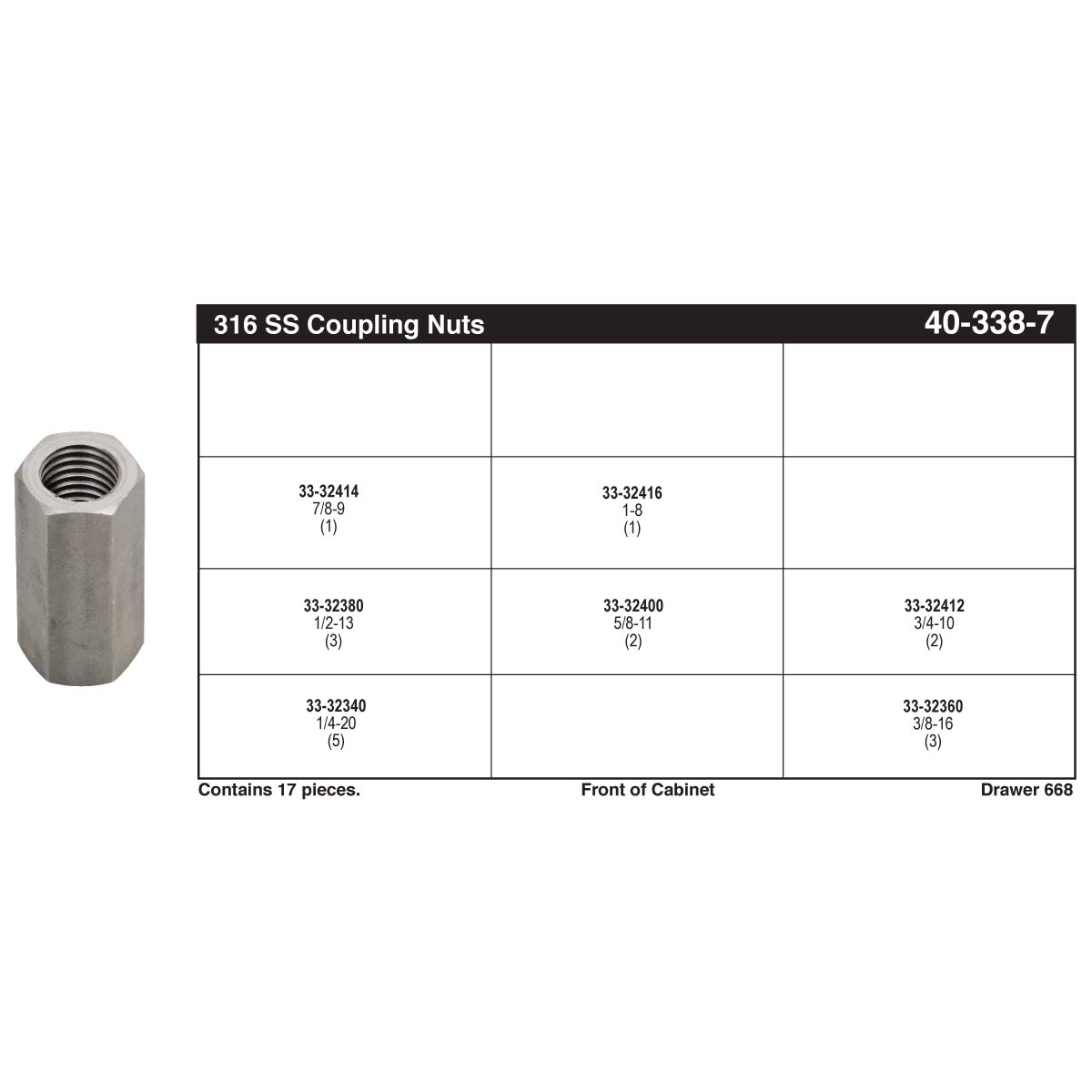 Stainless Steel Coupling Nut Assortment (1/4 - 1") - Kimball Midwest