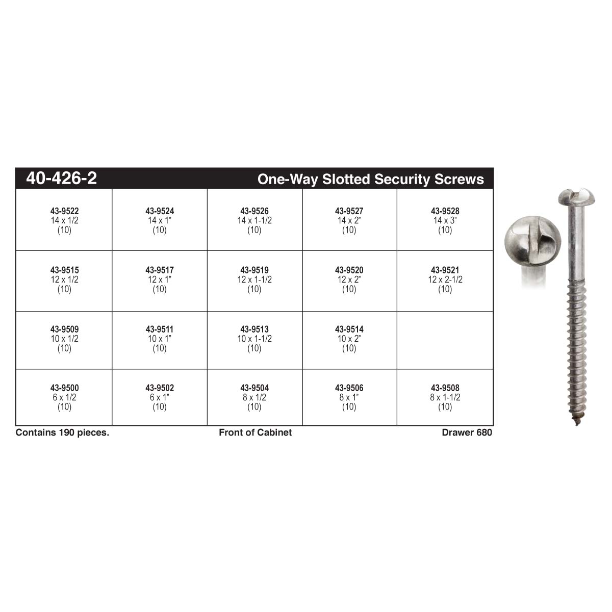 One-Way Slotted Head Screw Assortment (#6 - #14) - Kimball Midwest