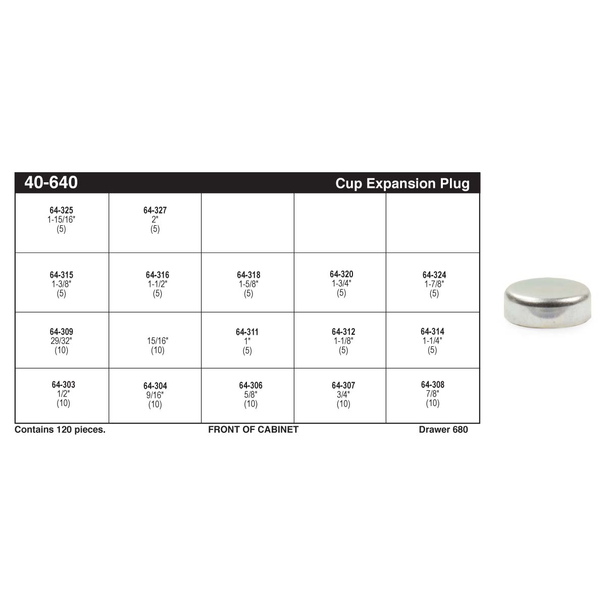 Cup Expansion Plug Assortment - Kimball Midwest
