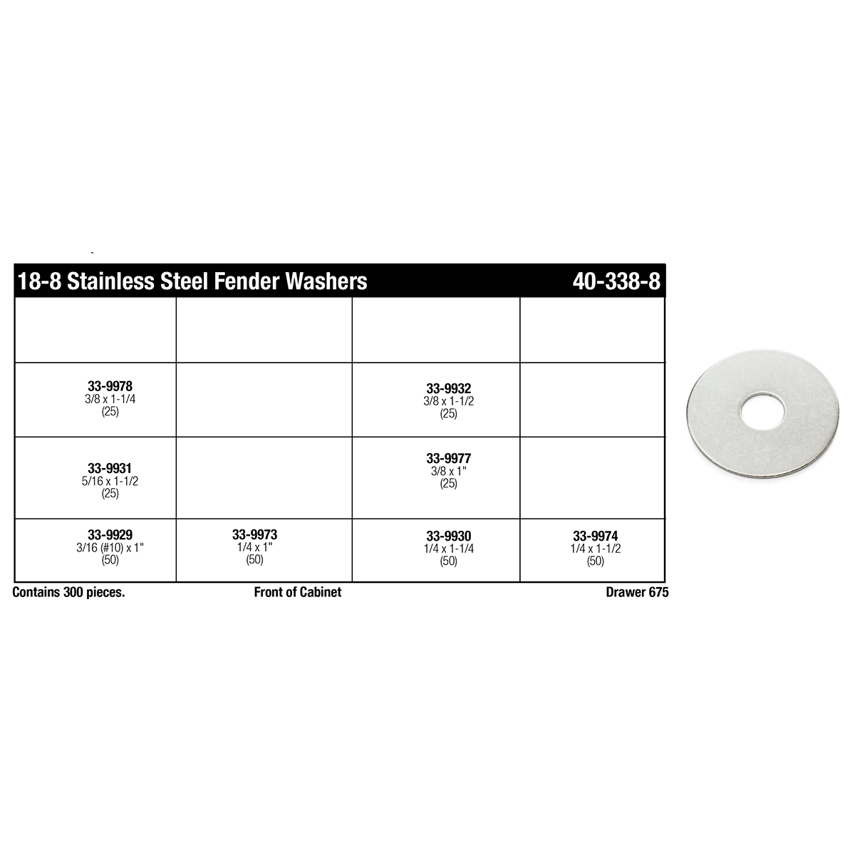 18-8 Stainless Steel Fender Washer Assortment (3/16" - 3/8") - Kimball ...