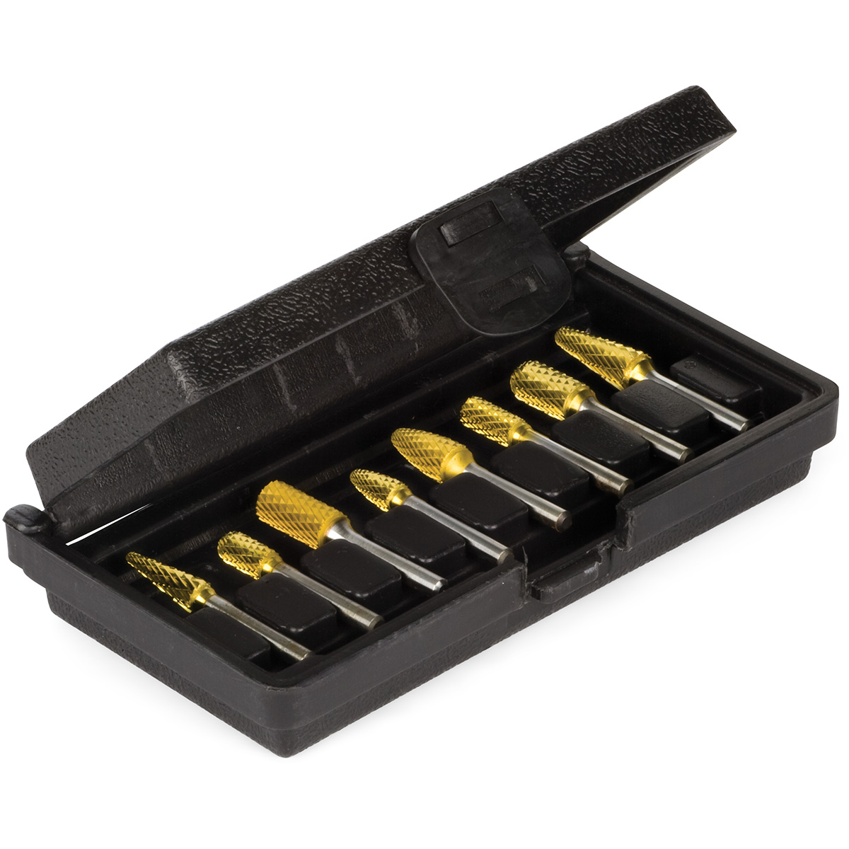 8 Piece 1/4" Bur-Maxx TiN Coated Tungsten Carbide Bur Set - Kimball Midwest