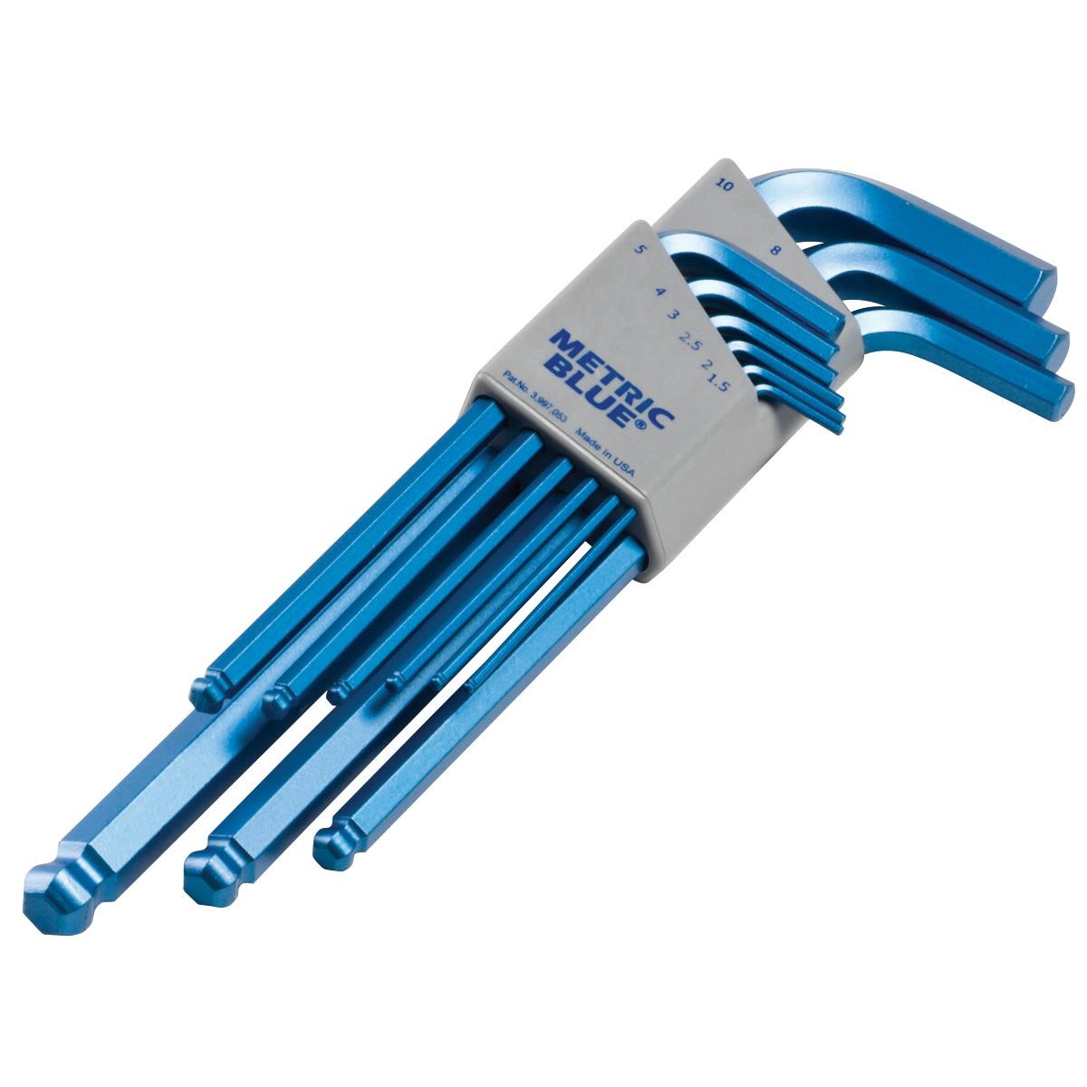 9 Key (M1.5 - M10) Metric Blue™ Ball End Hex Key Set - Kimball Midwest