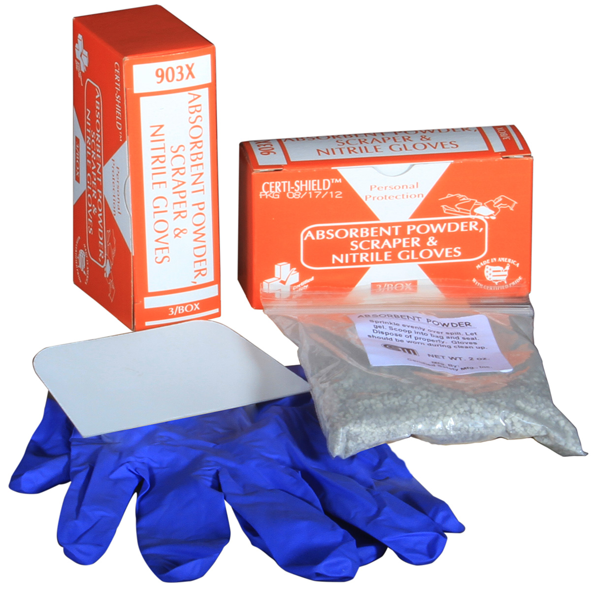 Absorbent Powder, Scraper, Gloves - Kimball Midwest