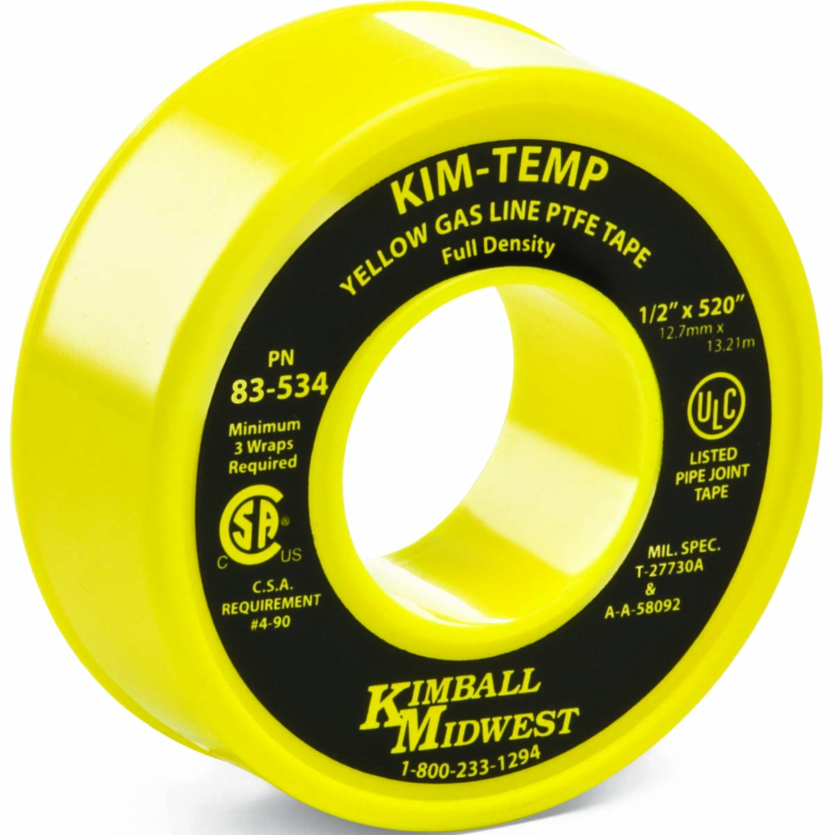 1/2" Yellow Gas Line PTFE Tape - Kimball Midwest