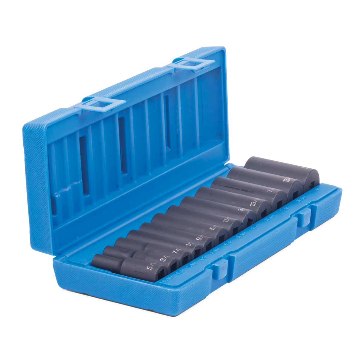 12 Piece (5/16" - 1") 3/8" Deep 6 Point Drive Impact Socket Set ...