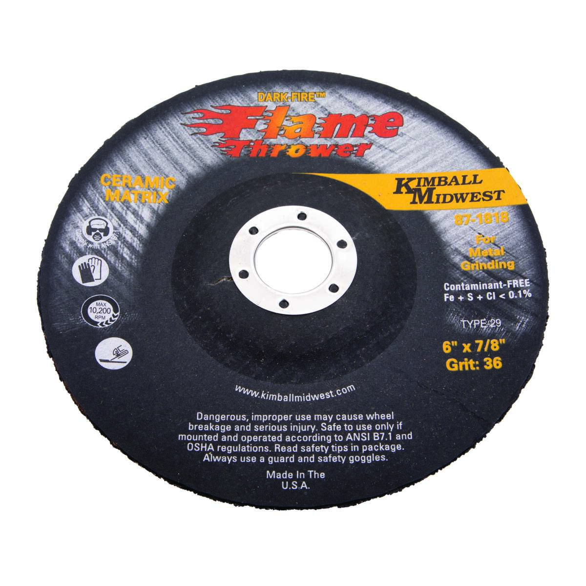 6" x 1/8 x 7/8 Dark-Fire™ Flamethrower Grinding Wheel - Kimball Midwest