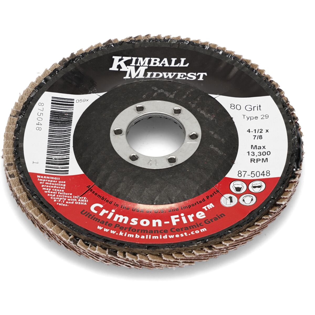 4-1/2" x 7/8" 80 Grit Type 29 Crimson Fire™ Flap Disc - Bulk - Kimball ...