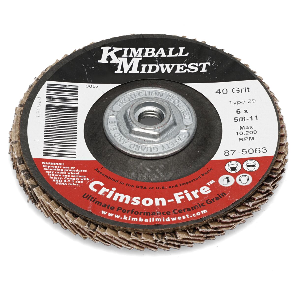 6" x 5/8"-11 40 Grit Type 29 Crimson Fire™ Flap Disc - Small - Kimball ...