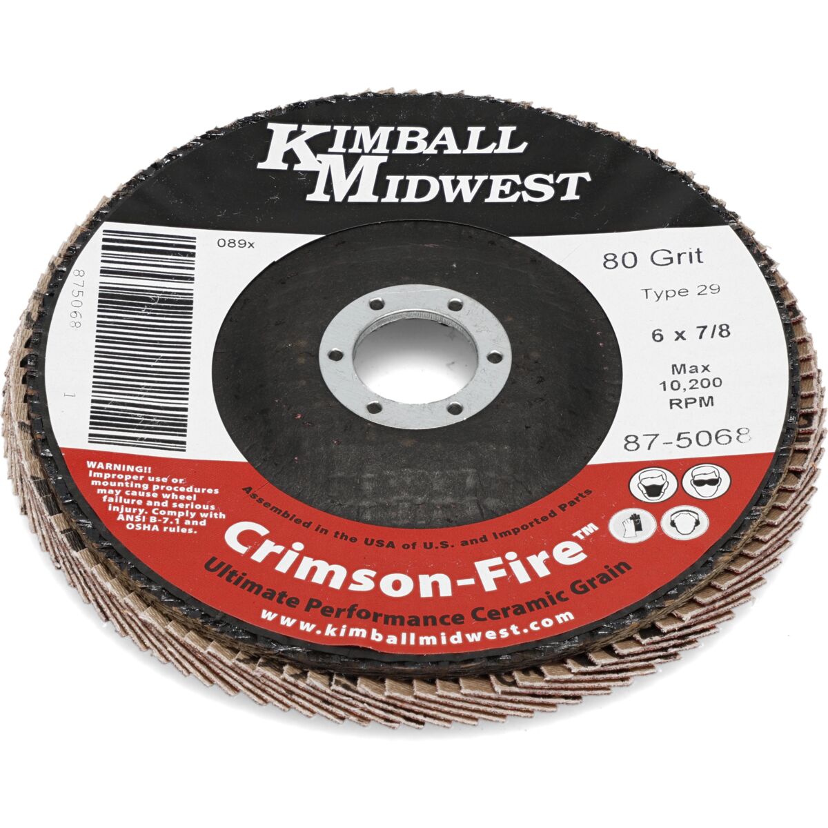 6" x 7/8" 80 Grit Type 29 Crimson Fire™ Flap Disc - Kimball Midwest