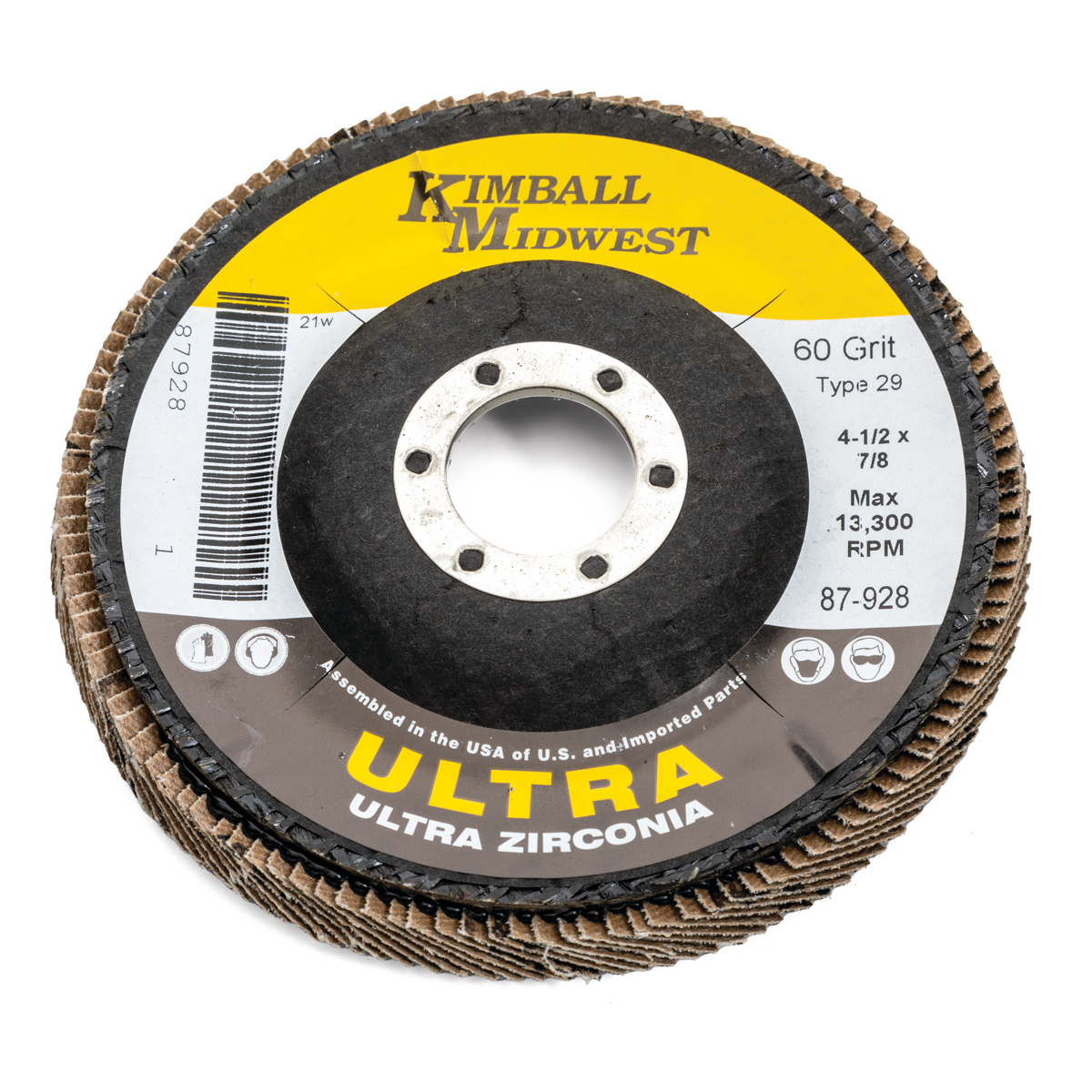 4-1/2" x 7/8" Type 29 60 Grit High Density Zirconia Ultra Flap Disc ...
