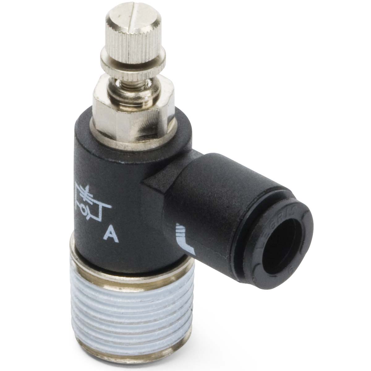 M6 x 1/8" BSPT Legris Miniature Meter Out Flow Control - Kimball Midwest