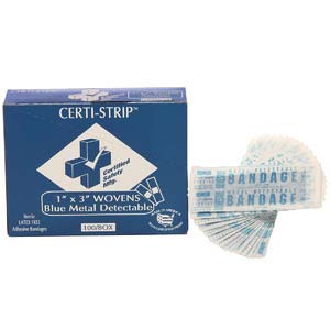 1" x 3" Certi-Strip Blue Metal Bandages - Kimball Midwest